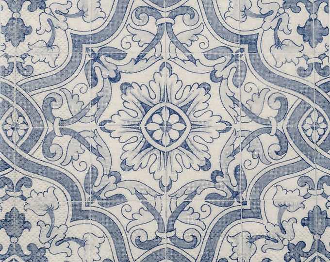 3 Decoupage Paper Napkins Vintage Tiles Blue Crafting - Etsy