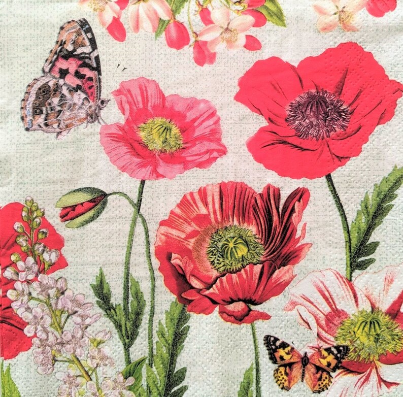 3 Decoupage Paper Napkins Bright Poppies Crafting Tissue - Etsy