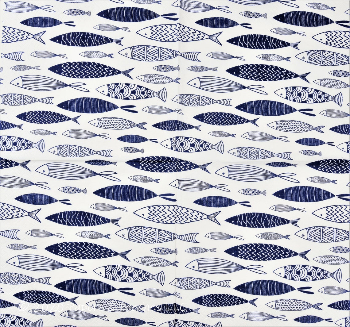 3 Decoupage Paper Napkins Fish Parade Crafting Tissue - Etsy