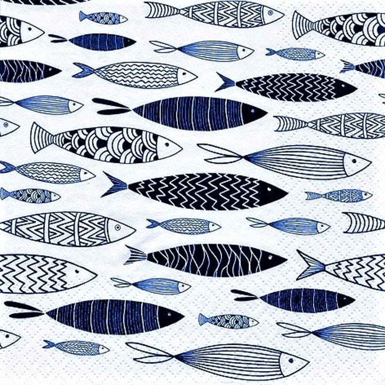 3 Decoupage Paper Napkins Fish Parade Crafting Tissue - Etsy