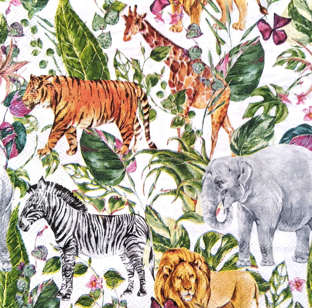 3 Decoupage Paper Napkins Pretty Jungle Life Crafting Tissue - Etsy
