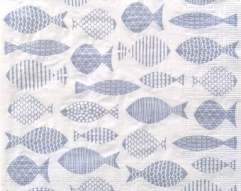 Q018 3 Pieces of Single Paper Napkins for Decoupage, Craft Tissue, Blue ...
