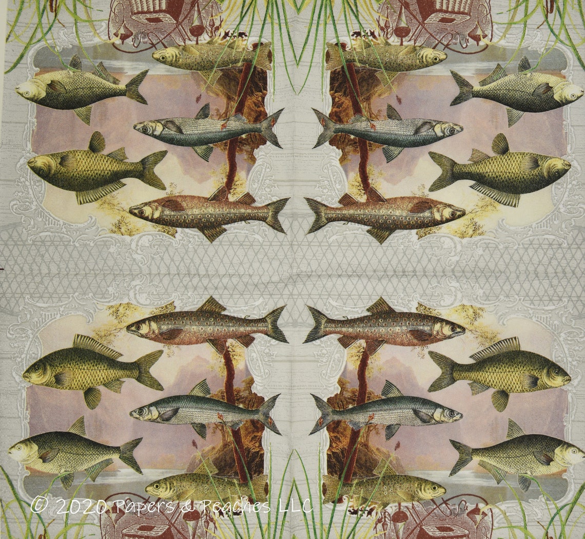 3 Decoupage Paper Napkins Vintage Fish Crafting Tissue - Etsy