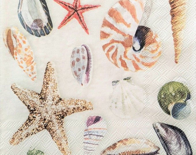Blue and White Seashell Decoupage Paper Napkins, Coastal Beach Theme ...