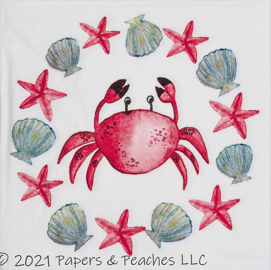 3 Decoupage Paper Napkins Cute Crab Crafting Tissue - Etsy