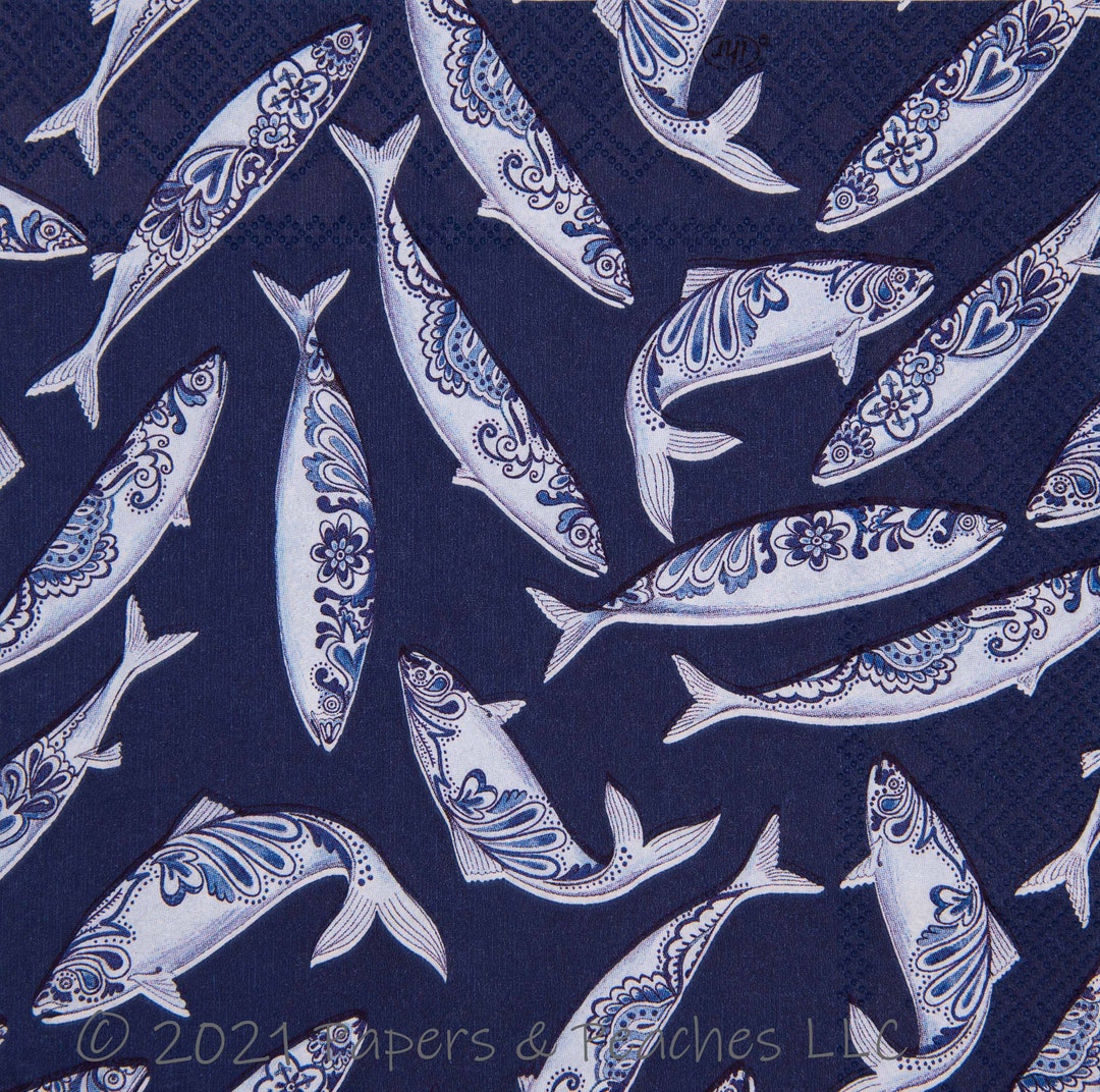 20 Pack Decorative Paper Napkins | Porcelain Fish Blue | Decoupage ...