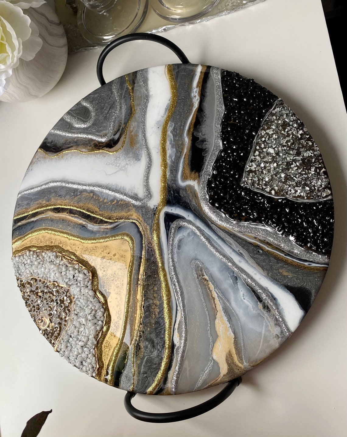 Decorative Resin Tray Wooden Tray With Handles Geode Resin - Etsy