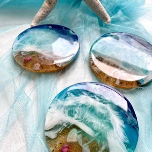 Ocean Beach Coasters, Resin Coasters With Waves Real Sand and Shells, 3 ...