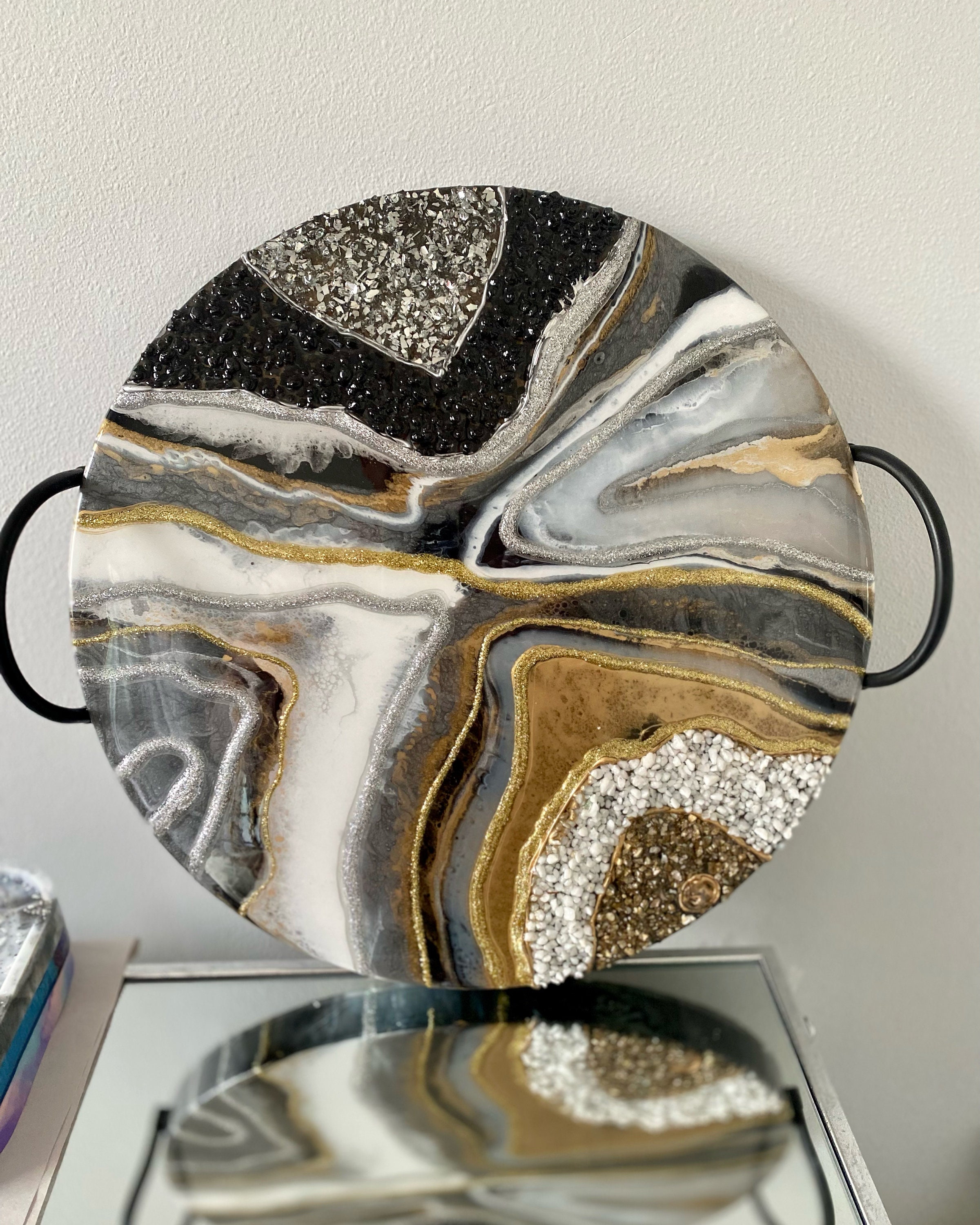 Decorative Resin Tray Wooden Tray With Handles Geode Resin - Etsy