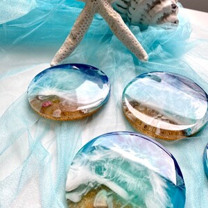 Ocean Beach Coasters, Resin Coasters With Waves Real Sand and Shells, 3 ...