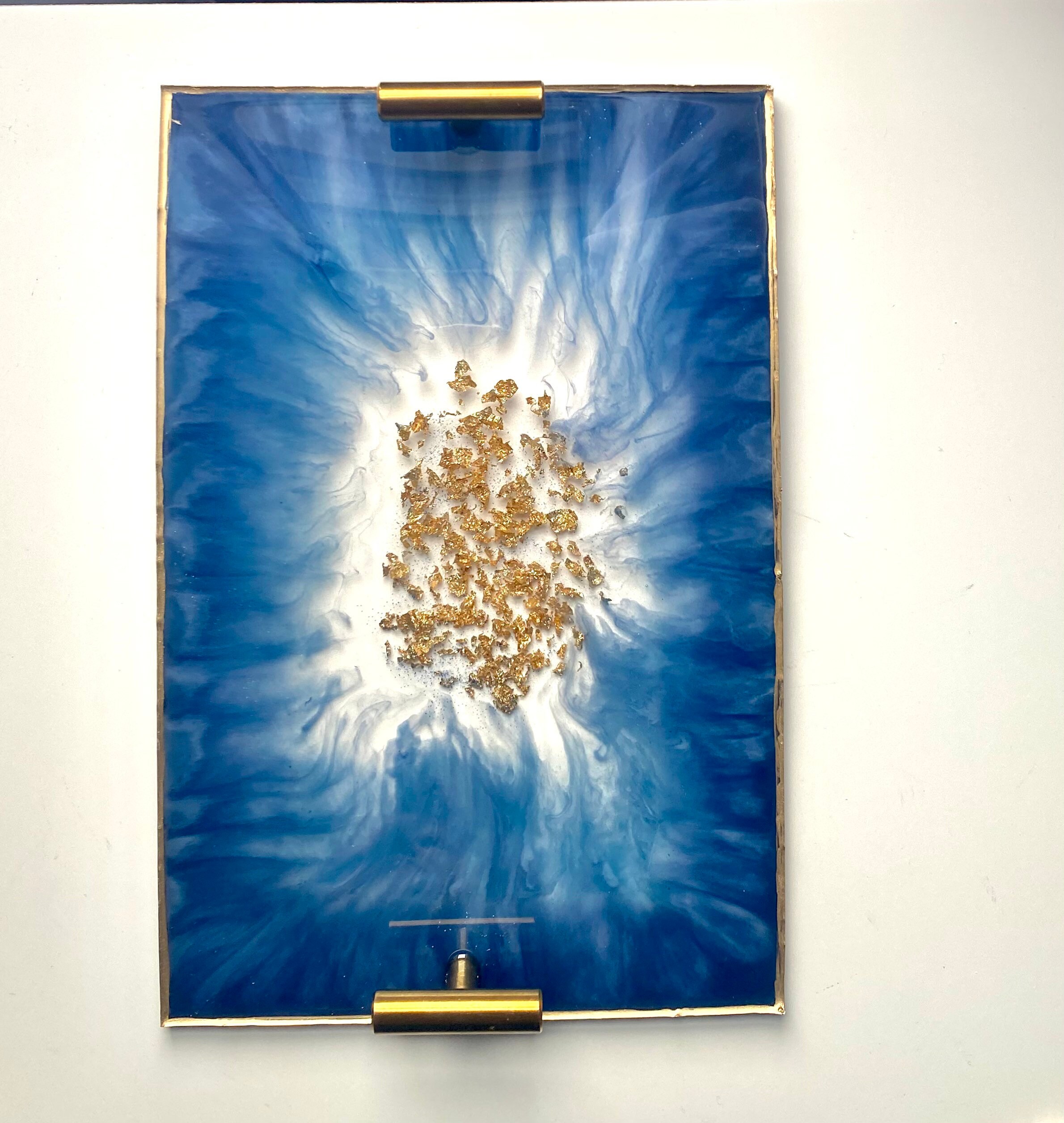 Decorative Blue Resin Tray With Gold Handles Vanity Perfume - Etsy