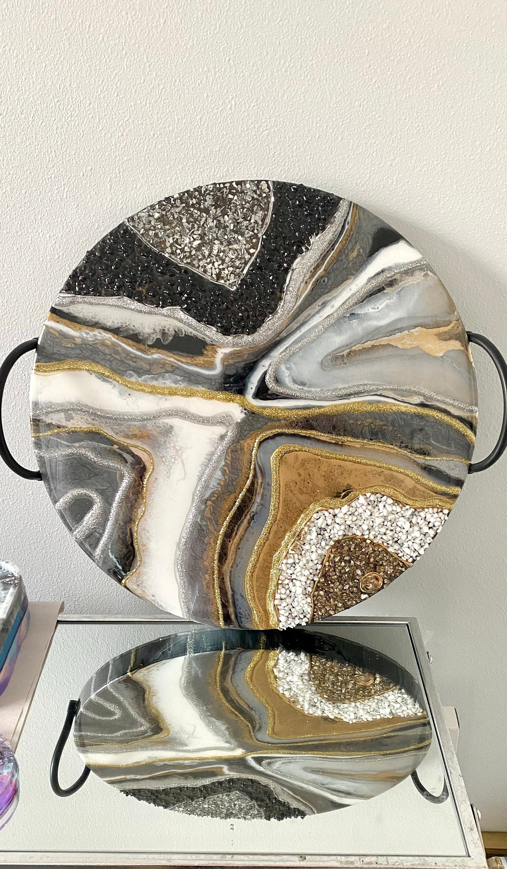 Decorative Resin Tray Wooden Tray With Handles Geode Resin - Etsy