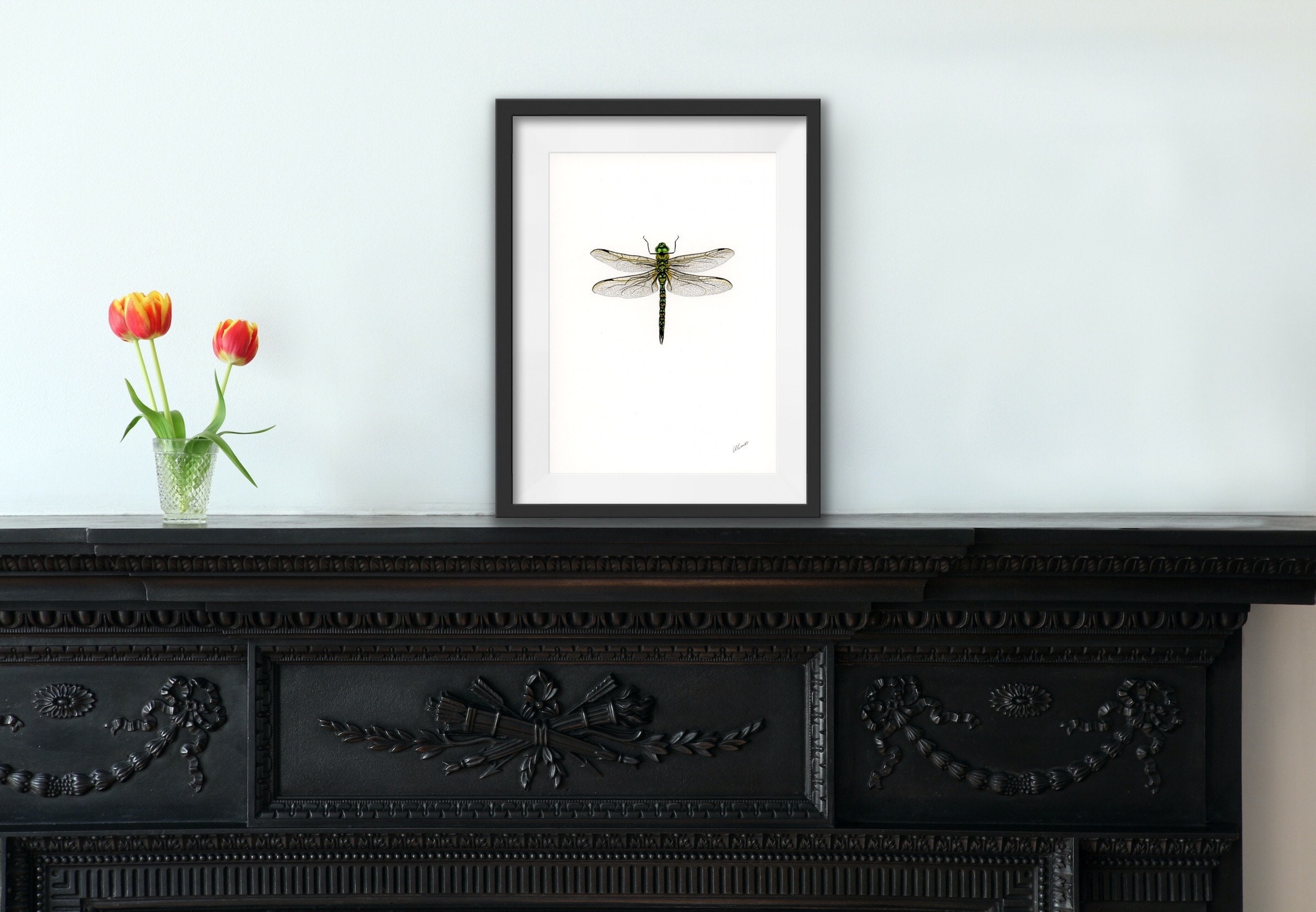 Green Dragonfly Instant Download Insect Drawing Downloadable Art to ...