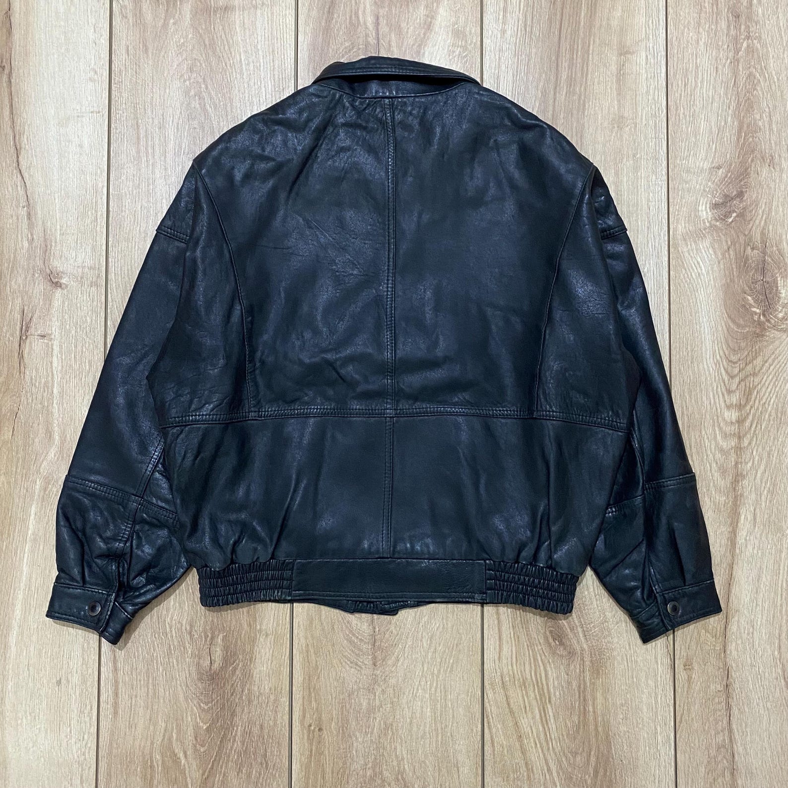 Black Genuine Leather Bomber Jacket, Vintage 80s–90s, Authentic Leather ...