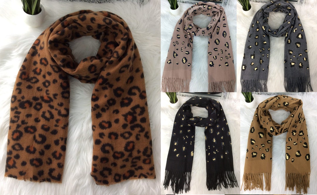 Womens Mens Cashmere Wool Blend Scarf Soft Touch Leopard Print - Etsy