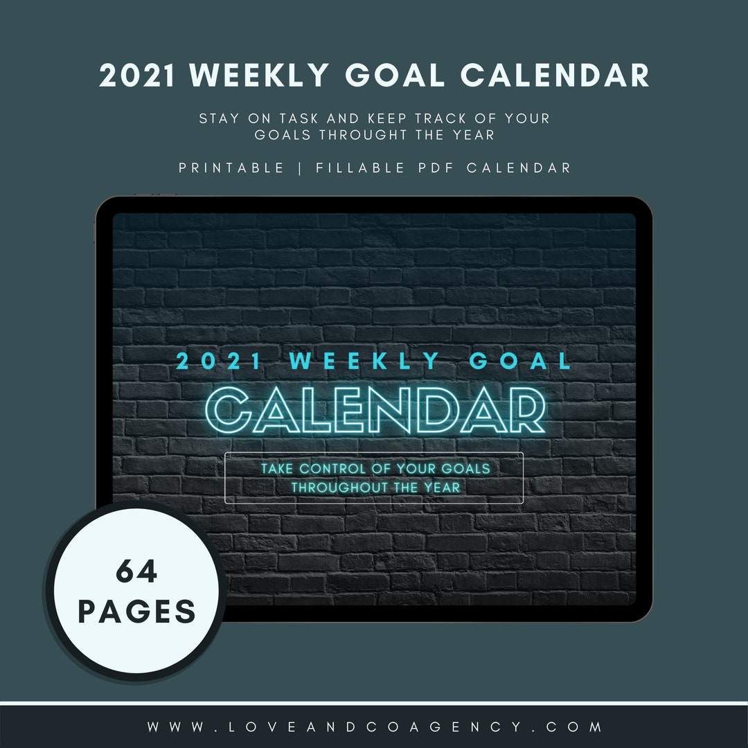 2021 Weekly Goal Tracker Calendar | Digital Calendar | Weekly Goals ...