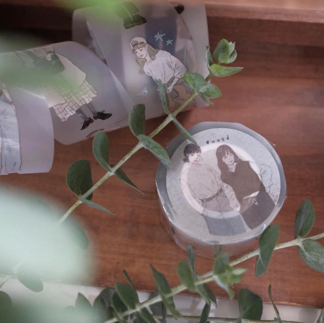 Bon Bon Stickers ootd Girl PET Tape 1 Roll 1000cm Girls and Floral ...