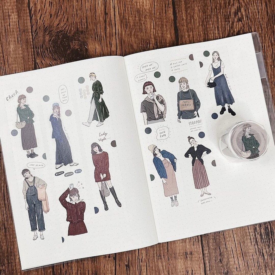 Bon Bon Stickers Brunette Girls Washi Tape 1 Roll 1000 Cm Girl Drawings ...