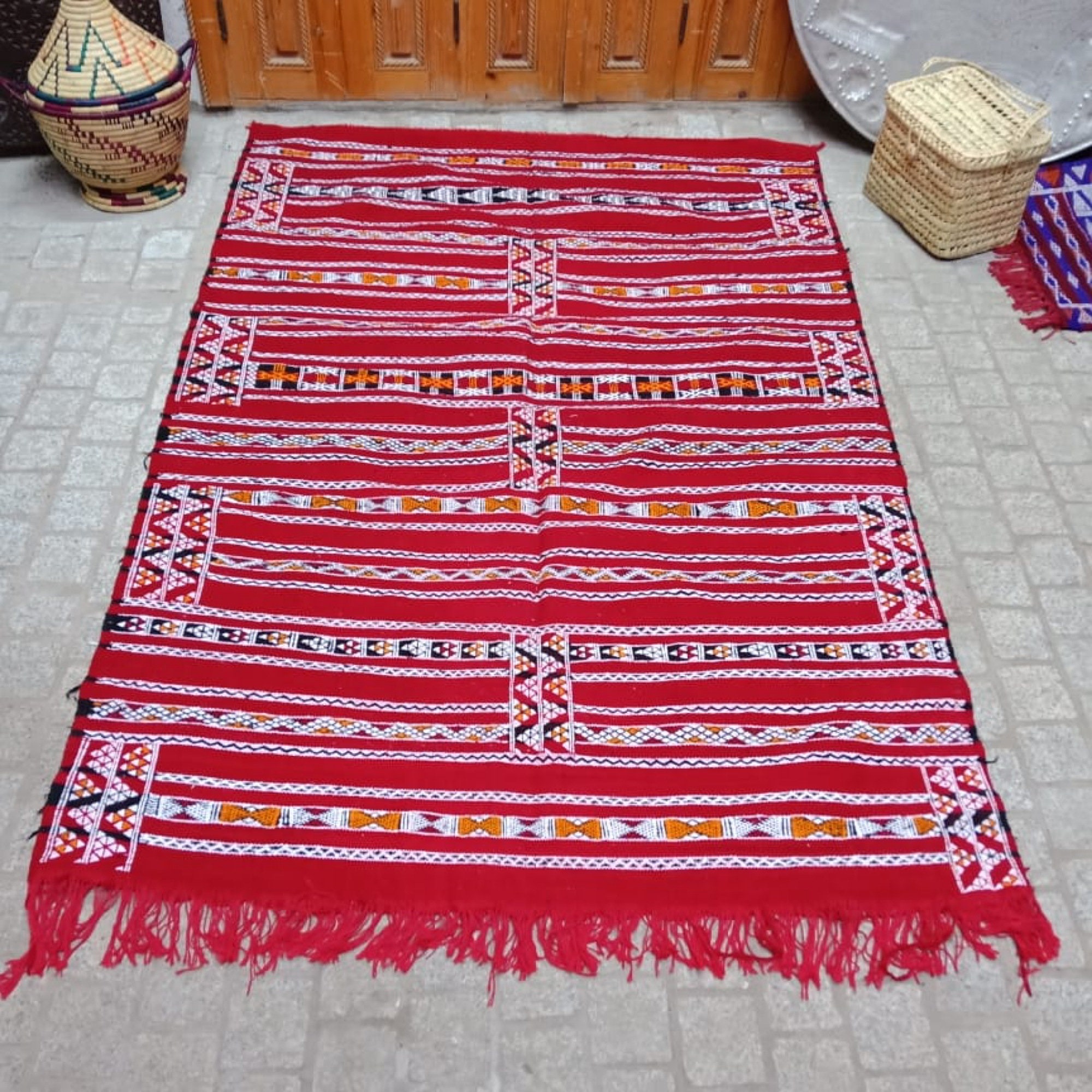 Moroccan kilim 46 ft. Red rug Moroccan Berber rug handmade | Etsy