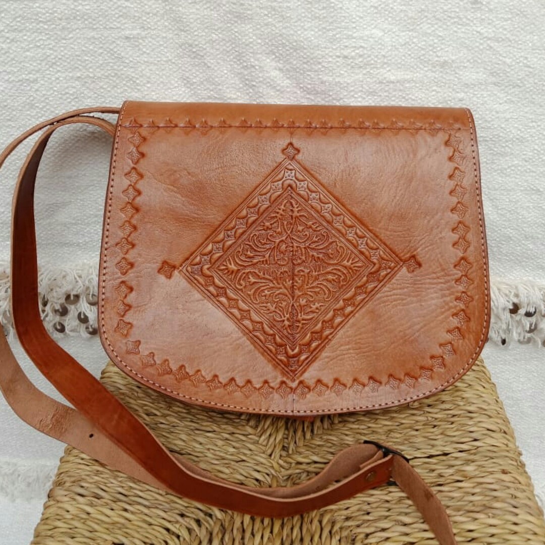 Moroccan Leather Bag, Moroccan Shoulder Bag.handmade Carved Leather ...