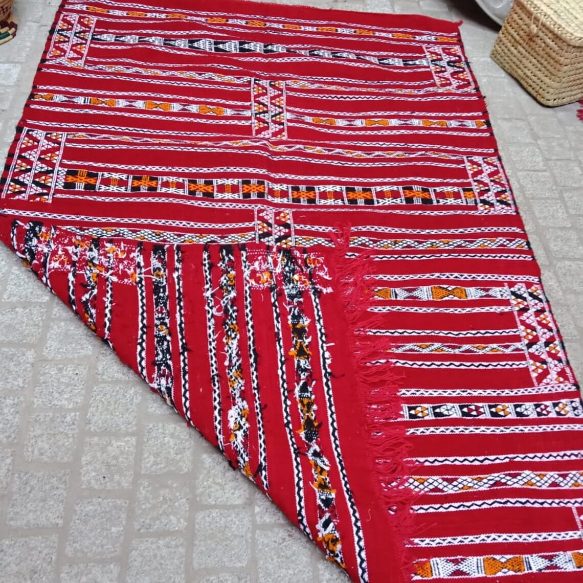 Moroccan kilim 46 ft. Red rug Moroccan Berber rug handmade | Etsy