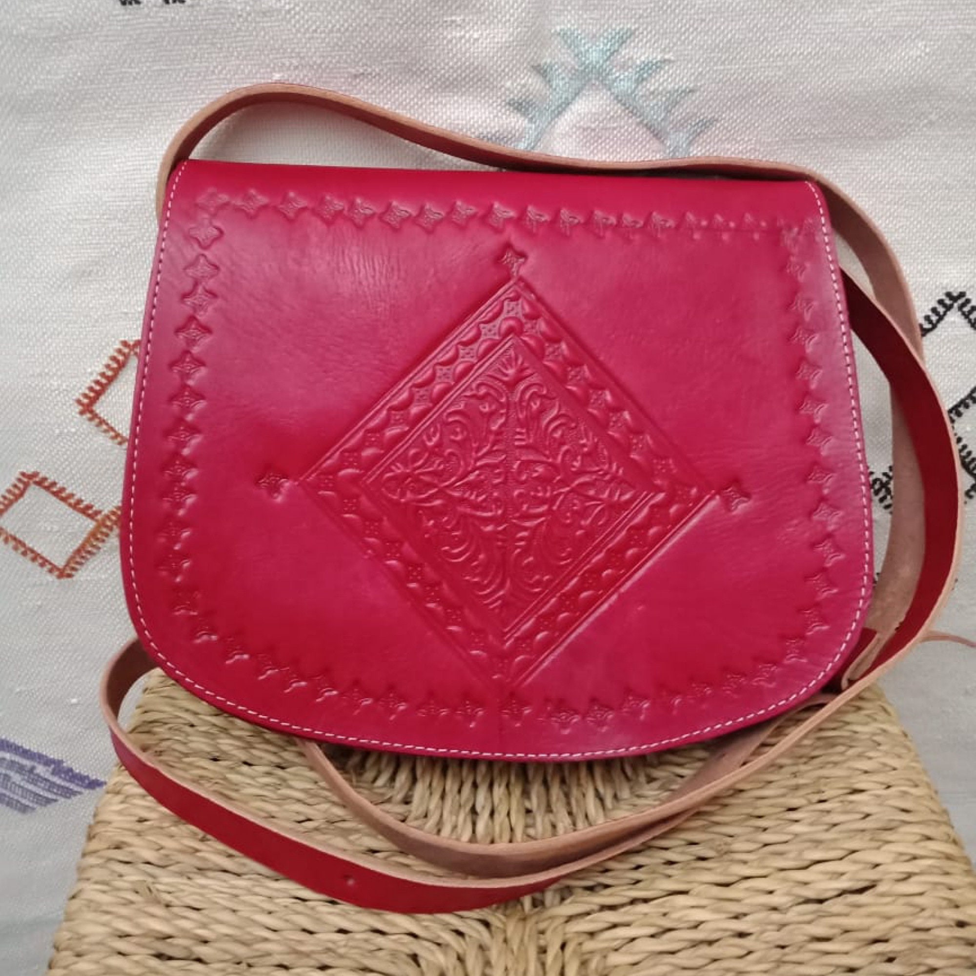 Moroccan Leather Bag Moroccan Shoulder Bag.handmade Carved - Etsy