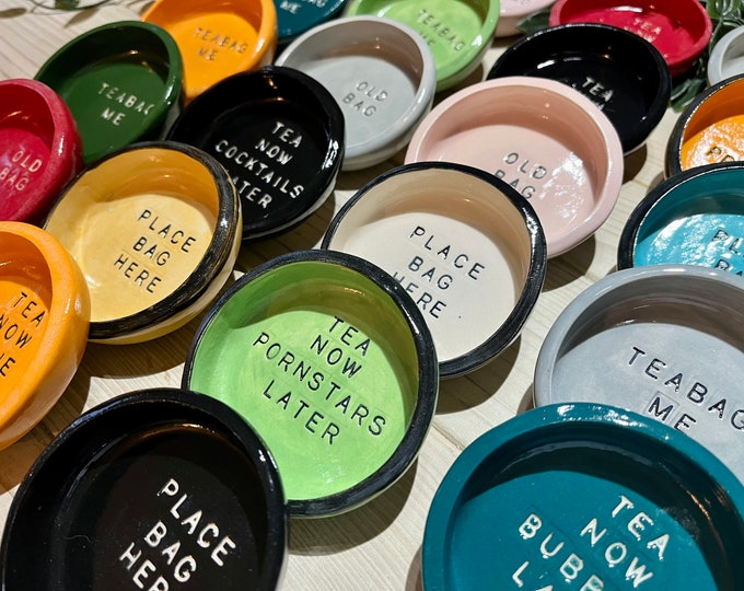 Ceramic Slogan Teabag Dish, Tea Bag Tidy, Teabag Holder, Handmade, 8cm ...