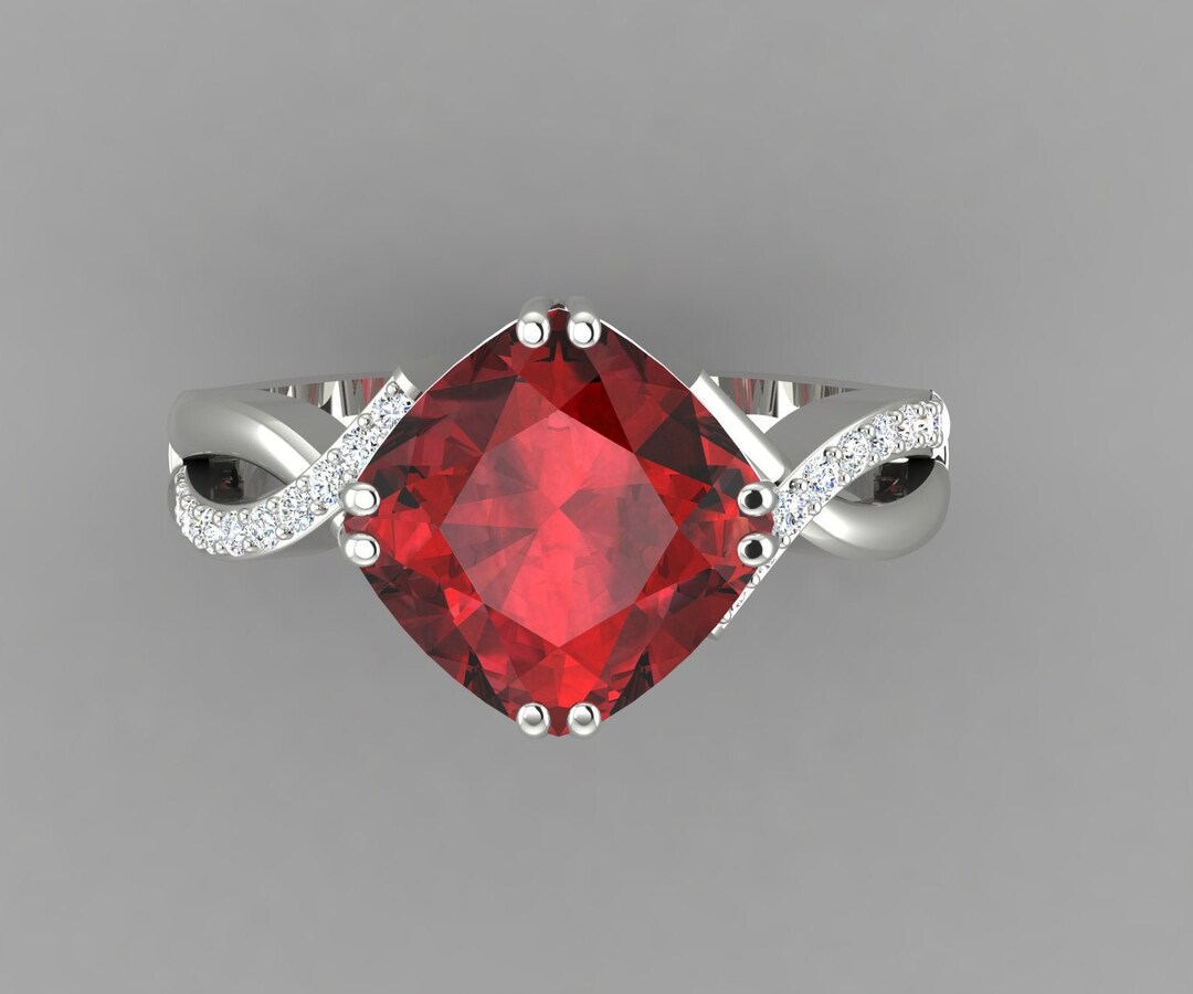 4.3ct Natural Red Garnet Engagement Ring in 14K White Gold | Infinity ...