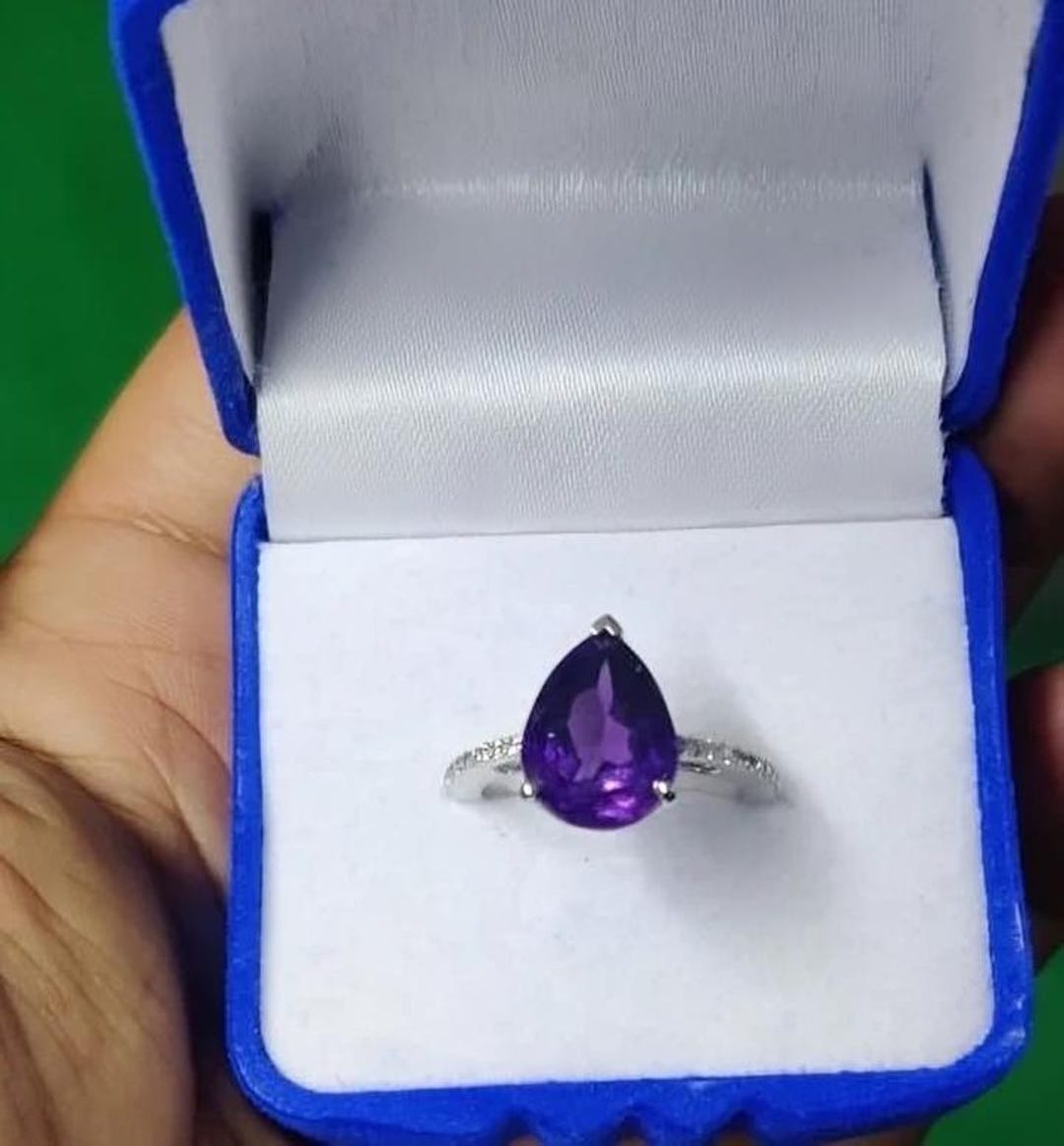 3.5ct Natural Pear Shape Amethyst Engagement Ring 14K Solid White Gold ...