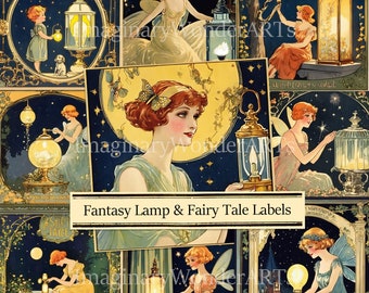 Vintage Style Fantasy Rainbow and Fairie Labels Collage Sheet - Set of ...