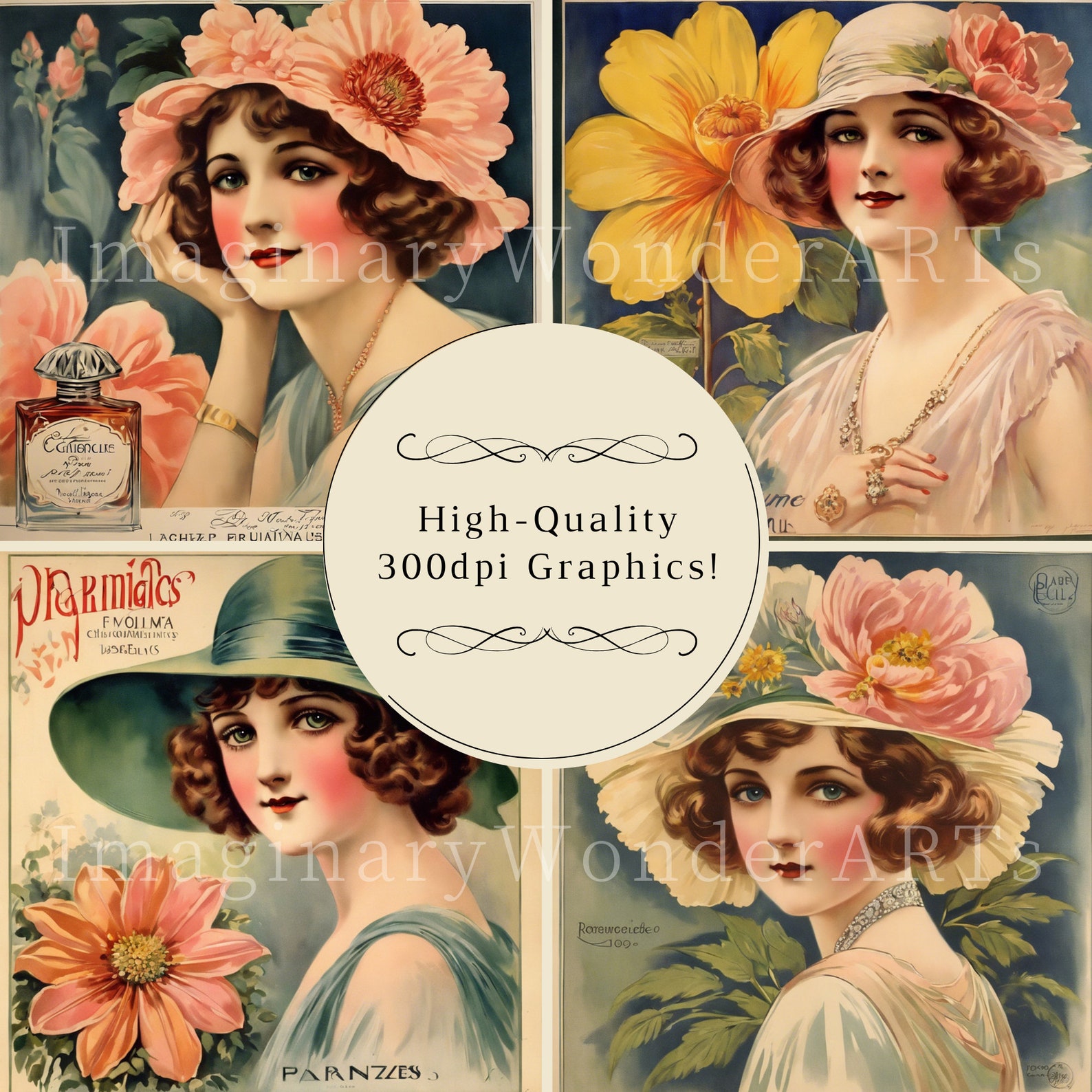 Vintage Style Fantasy Elegant French Girl Labels2 Collage Sheet Set of ...