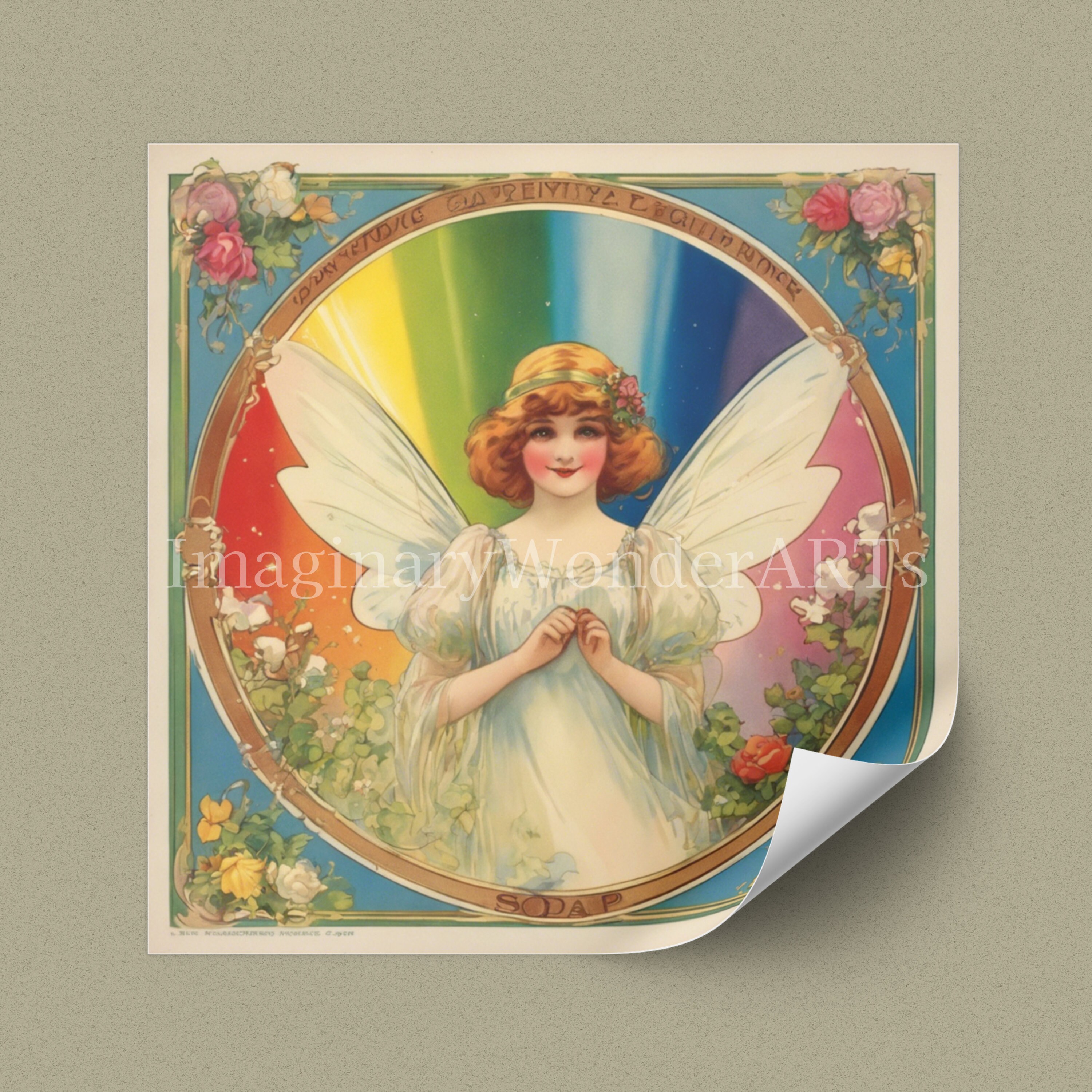 Vintage Style Fantasy Rainbow and Fairie Labels Collage Sheet - Set of ...