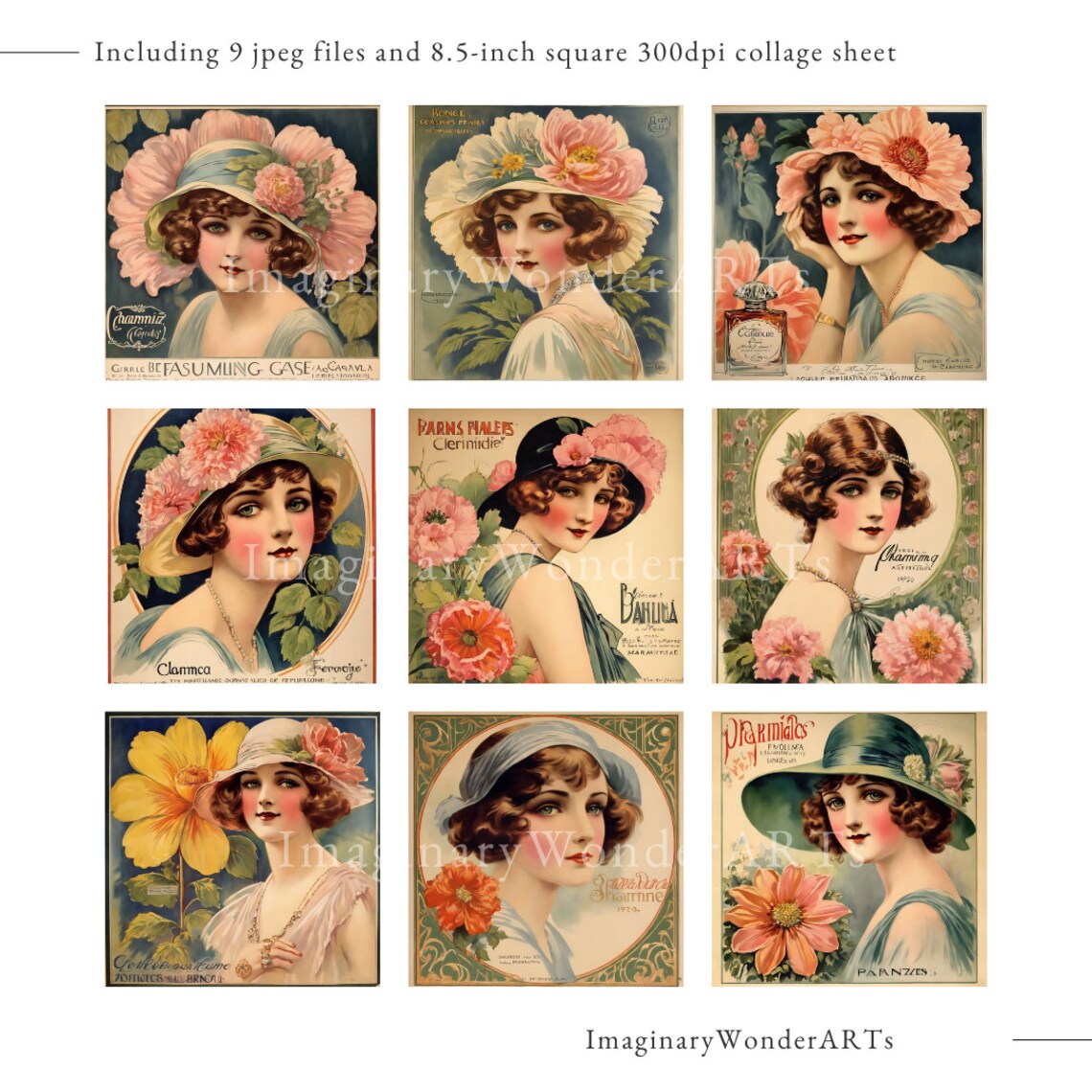 Vintage Style Fantasy Elegant French Girl Labels2 Collage Sheet Set of ...