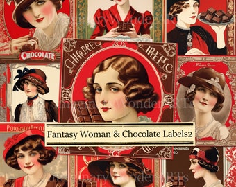 Vintage Style Fantasy Elegant French Girl Labels2 Collage Sheet Set of ...