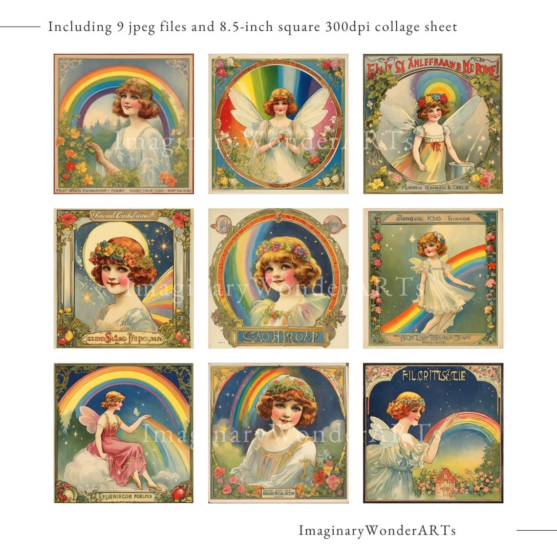 Vintage Style Fantasy Rainbow and Fairie Labels Collage Sheet - Set of ...