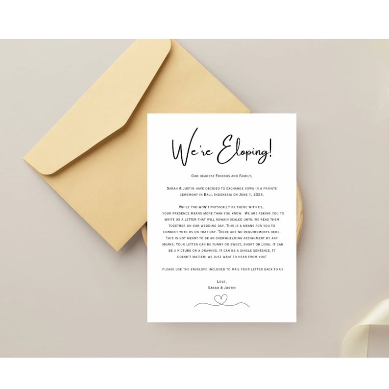 Modern Elopement Announcement Letter Request 5 by 7 Canva Digital ...