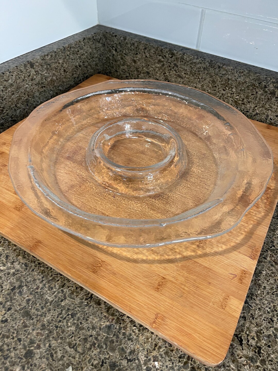 Crate and Barrel Orion Chip & Dip, Textured Clear Glass 15 Inch Bowl ...