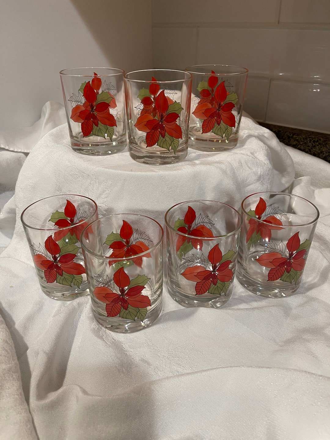 Holiday Poinsettia BLOCK Glassware, Vintage Barware - Etsy
