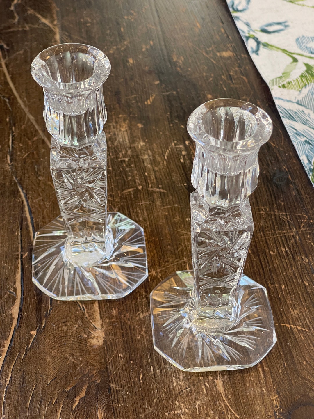 Pair of Vintage Cut Crystal Candlestick Holders Pinwheel and Pointed ...
