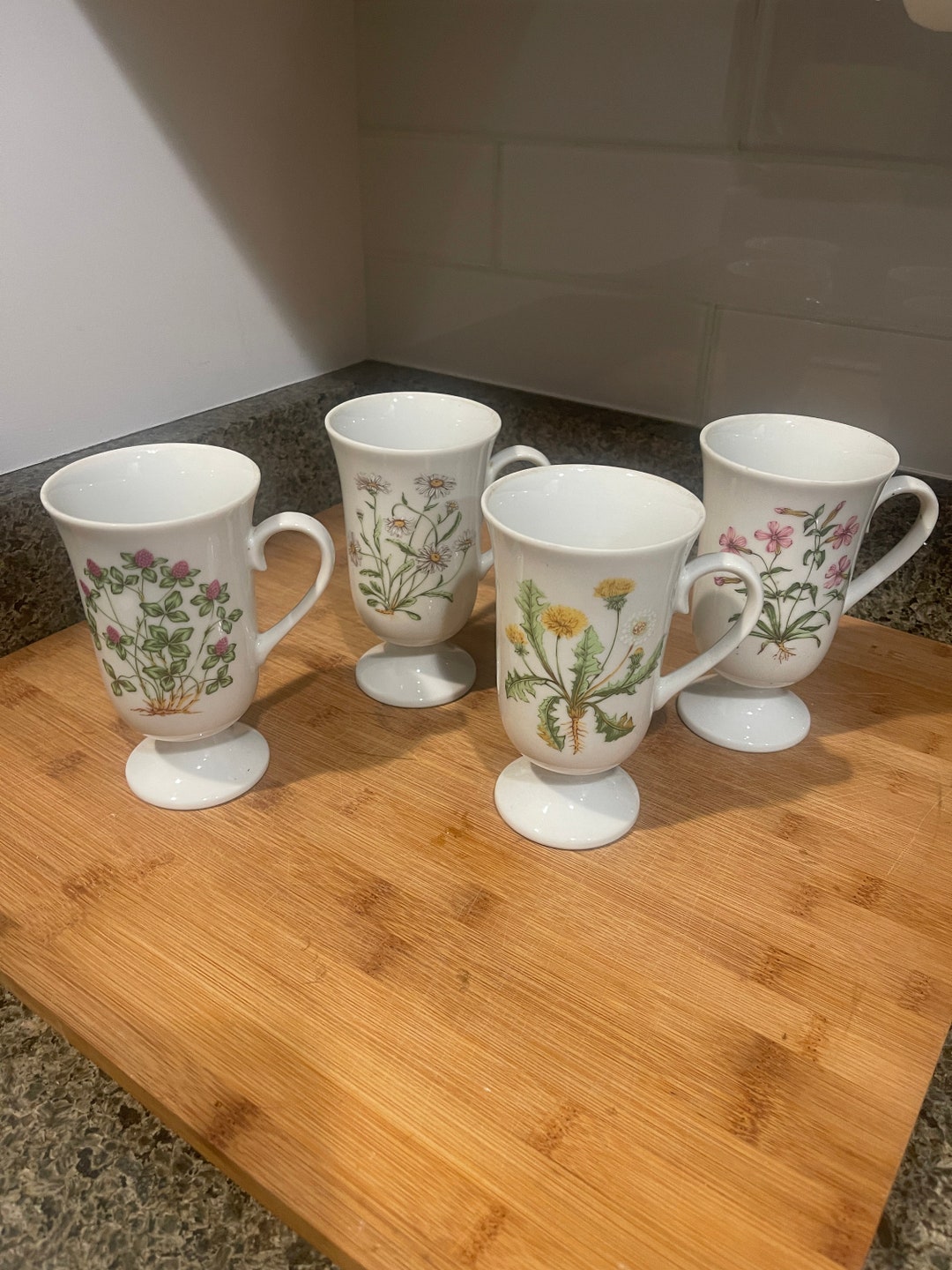 Porcelain Footed Coffee Mug Tea Mugs Set, Vintage Flower Coffee/tea ...