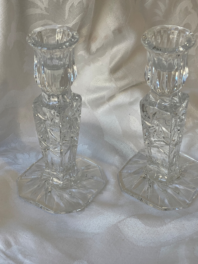 Pair of Vintage Cut Crystal Candlestick Holders Pinwheel and Pointed ...