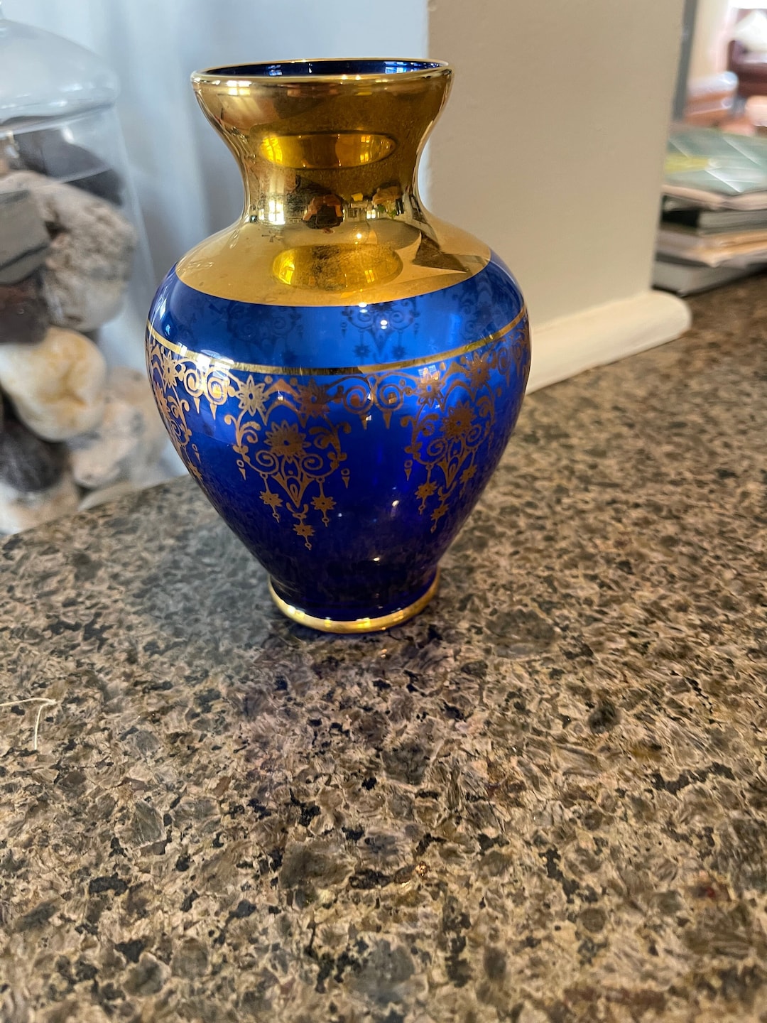 Vintage Cobalt Blue Gold Bohemian Art Glass Vase - Etsy