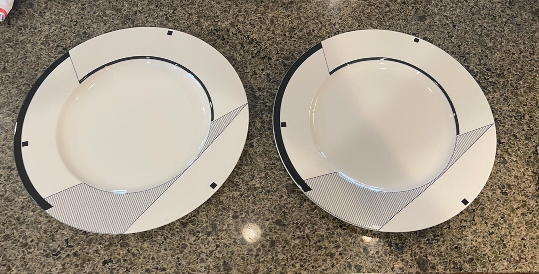 Christopher Stuart Angles Optima Black Geometric Design 2 Dinner Plates ...