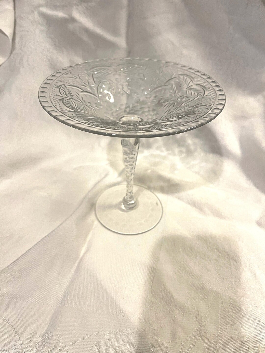 Crystal Floral Etched Footed Glass Compote Dish, Candy Dish, Engagement ...