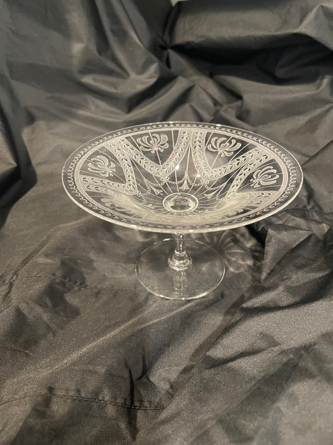 Vintage Engraved Cut Crystal Compote Sweet Dish, Delicate Crystal Dish ...