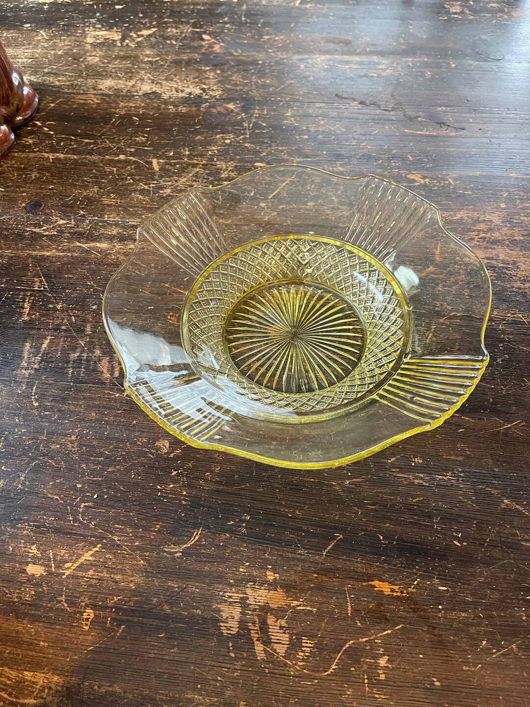 Lancaster Glass Amy Pattern Flared Bowl in Yellow Topaz Color, Vintage ...