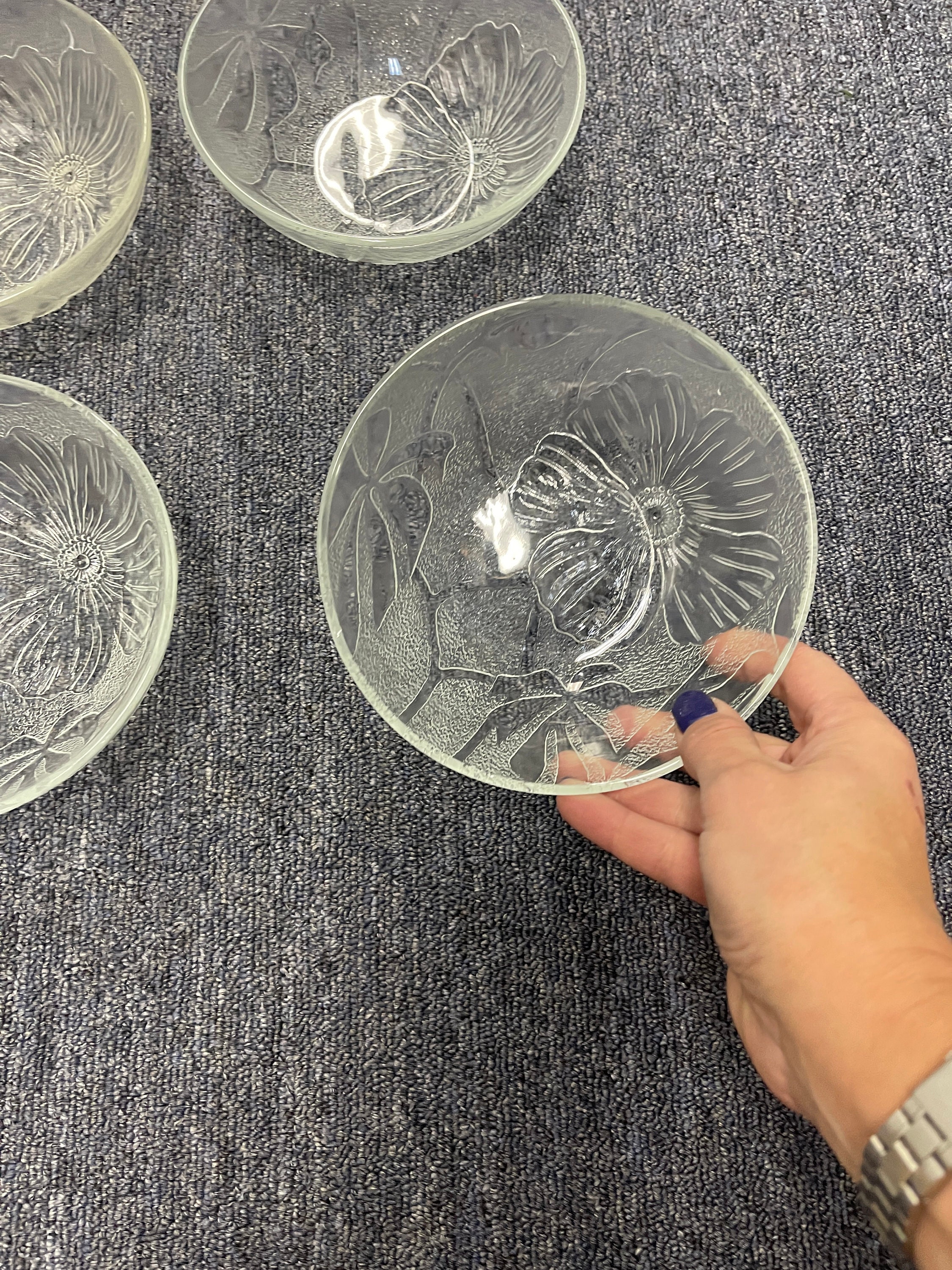 KIG Clear Glass Flower Poppy Bowl, Pressed Embossed Textured Glass Bowl ...