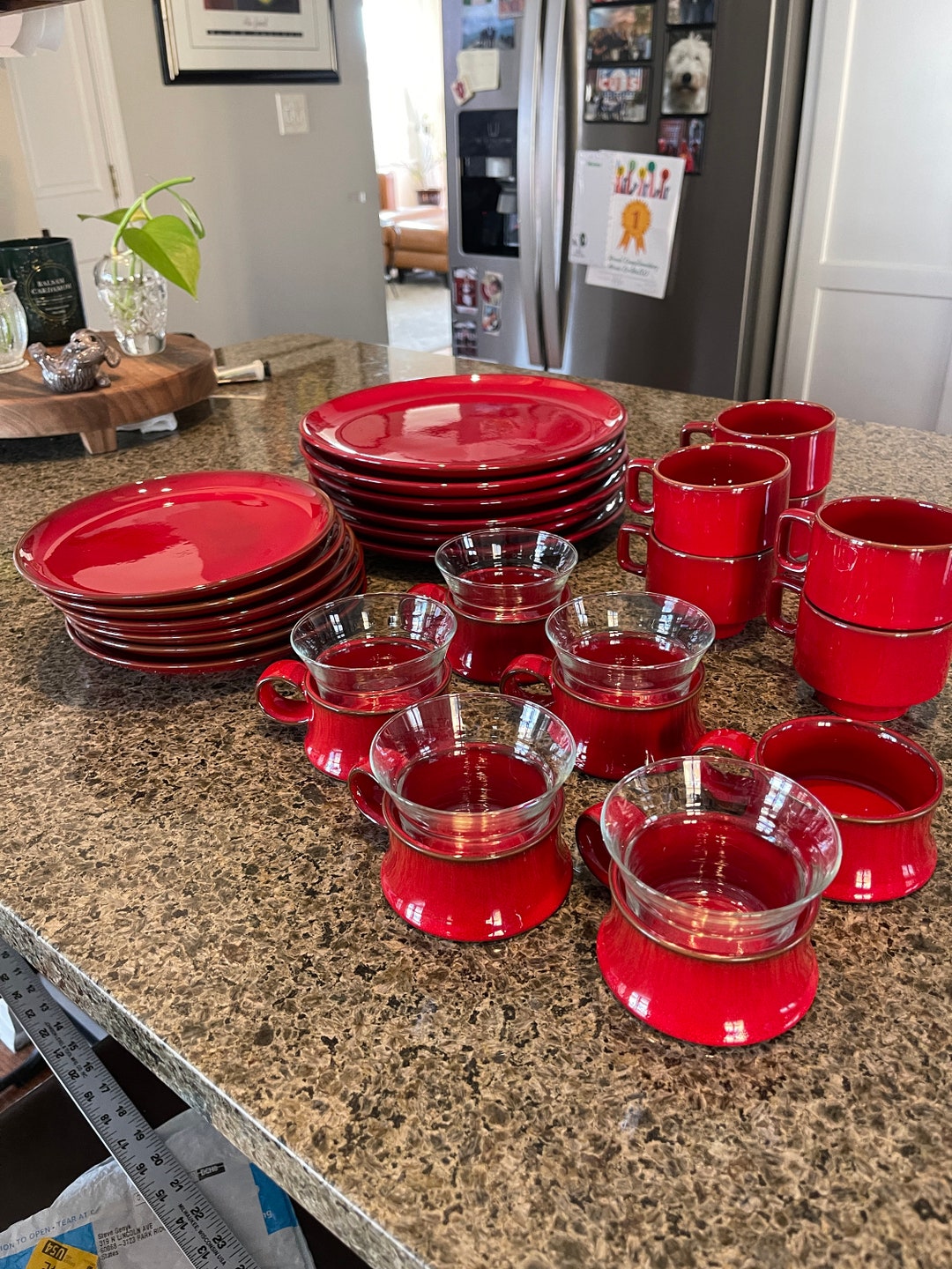 Winterling Vintage German Red Stoneware Dinner Plates and Cups, Vintage ...