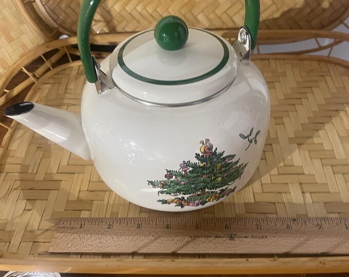Spode Christmas Tree Whistling Tea Kettle Pot Porcelain Enamel 2.2 ...