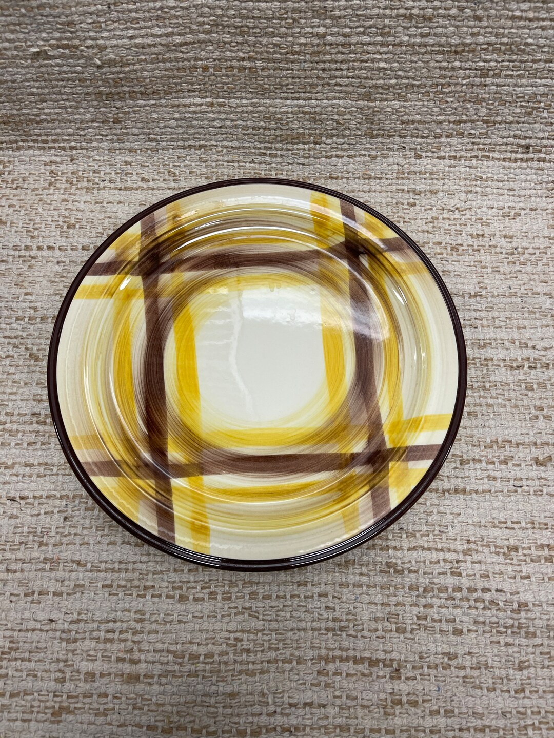 Vernonware Organdie Dinner Plates, Handpainted Brown and Yellow Plaid ...